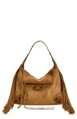 Balenciaga Medium Le City Fringe Suede Hobo Bag - 2533 Camel