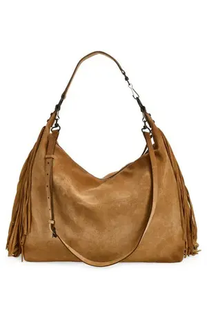 Balenciaga Medium Le City Fringe Suede Hobo Bag - 2533 Camel