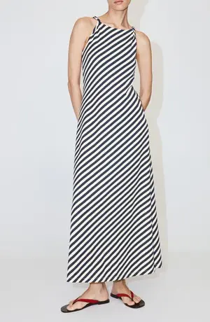 Mango Striped Draped Neck Knit Midi Dress