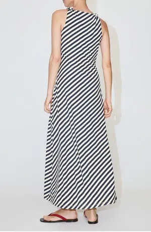 Mango Striped Draped Neck Knit Midi Dress
