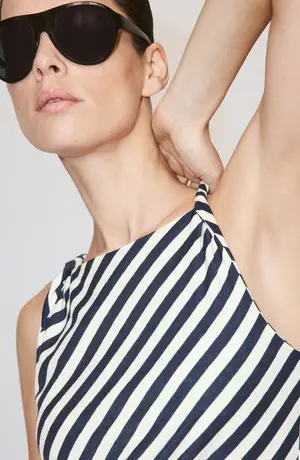 Mango Striped Draped Neck Knit Midi Dress