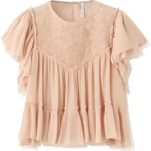 Mango Ruffled Embroidered Blouse - Pink