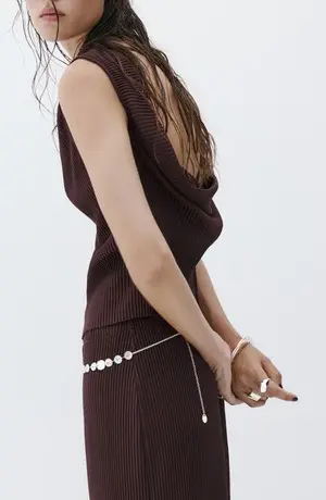 Mango Sleeveless Textured Top With Bead Embellishment