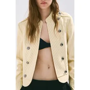 Mango Pinstripe Button Front Jacket - Pastel Yellow