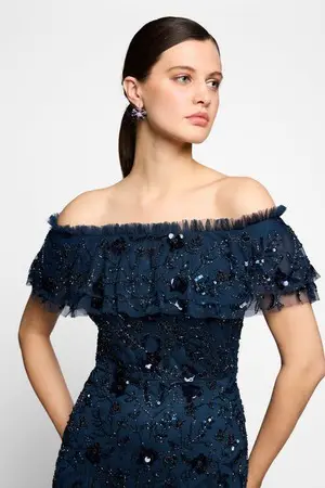 BEAUUT Floral Embellished Sequins Maxi Dress