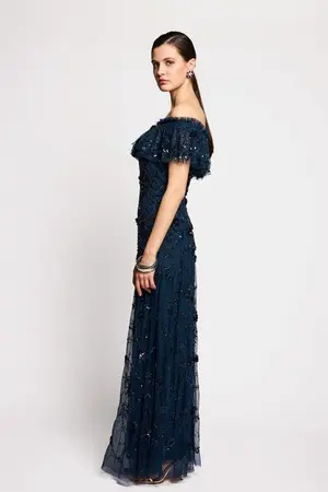 BEAUUT Floral Embellished Sequins Maxi Dress