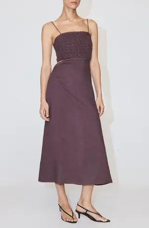Mango Embroidered Beaded Linen Blend Dress