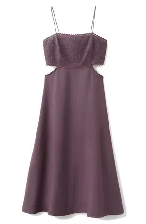 Mango Embroidered Beaded Linen Blend Dress