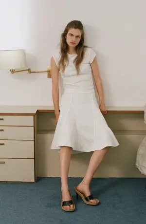Mango Godet Cotton Midi Skirt