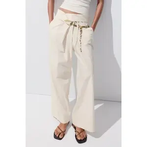 Mango Asymmetric Waist Straight Leg Cotton Pants - Ecru