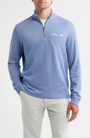 Johnnie-o Flame Stitch Quarter Zip Pullover - Cloudburst