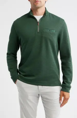 Johnnie-o Flame Stitch Quarter Zip Pullover - Evergreen