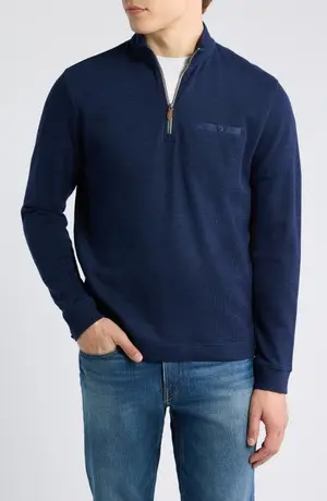 Johnnie-o Flame Stitch Quarter Zip Pullover - Navy