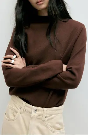 MANGO MANGO Mock Neck Fine Knit Sweater