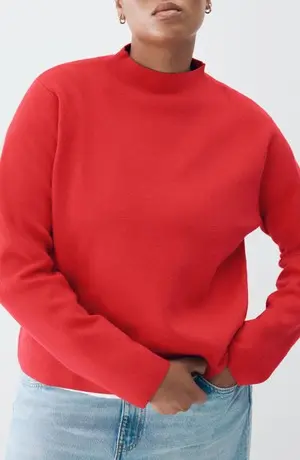 Mango Mock Neck Fine Knit Sweater - Red
