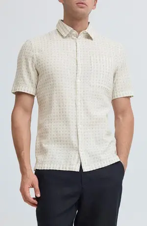 CASUAL FRIDAY Dobby Checked Short Sleeve Cotton Shirt