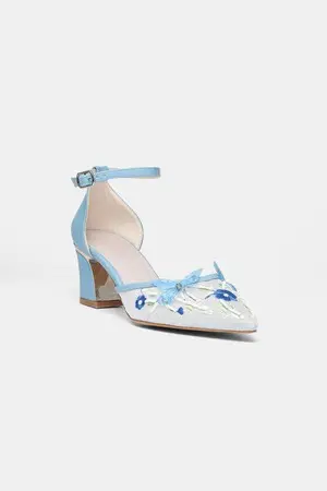PROLOGUE SHOES Iry Block Heel Bridal Pointed Toe Pump - Blue