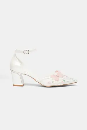 PROLOGUE SHOES Iry Block Heel Bridal Pointed Toe Pump - Ivory