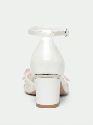 PROLOGUE SHOES Iry Block Heel Bridal Pointed Toe Pump - Ivory