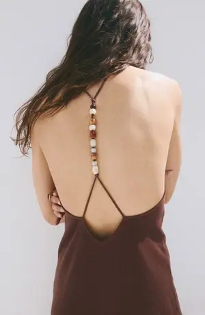 Mango Bead Detail V-neck Knit Dress