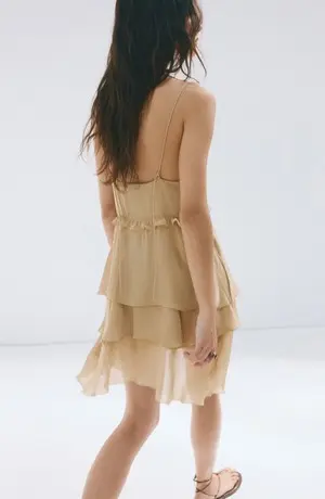 Mango Sleeveless Bead Embellished Ruffled Chiffon Dress