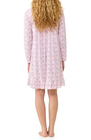 Eileen West Long Sleeve Nightgown With Lace Trim And Floral Print - White Daisy