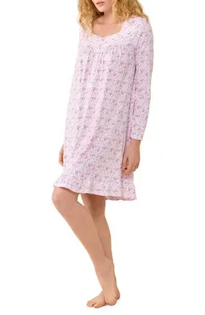 Eileen West Long Sleeve Nightgown With Lace Trim And Floral Print - White Daisy