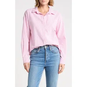 BEACHLUNCHLOUNGE Oversize Cotton Button-up Shirt - Pink Fluff