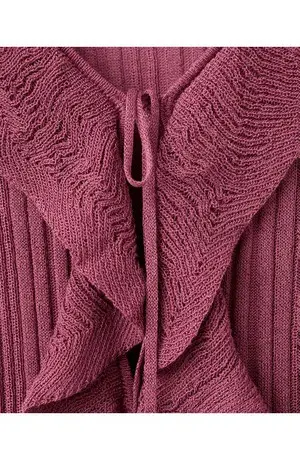 Mango Ruffle Rib Tie Front Cardigan