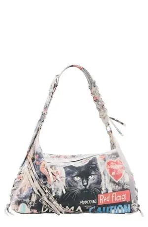 Desigual Large Printed Denim Tote Bag