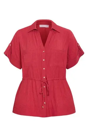 City Chic Aria Button-up Peplum Shirt