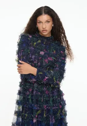 MARYISA Floral Ruffle High Neck Maxi Dress