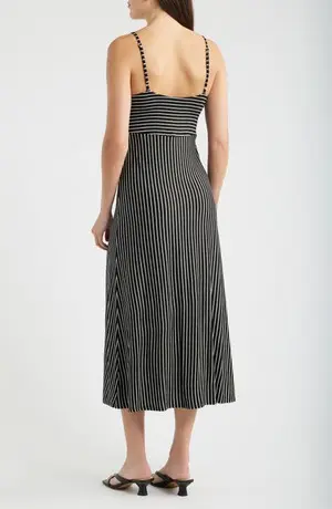 Loveappella Strappy Twist Midi Dress With Vertical Stripes
