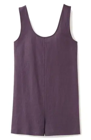 Mango Linen Blend Square Neck Open Back Romper