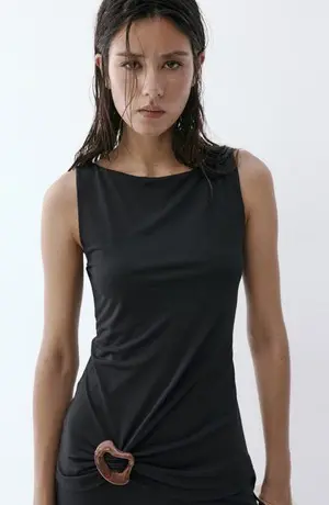 Mango Sleeveless Wide Leg Jumpsuit With Resin Detail