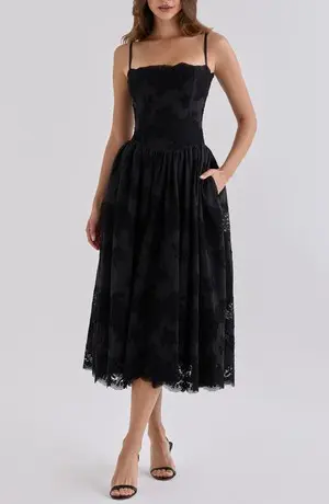 House Of Cb Chloe Broderie Anglaise Party Dress - Black