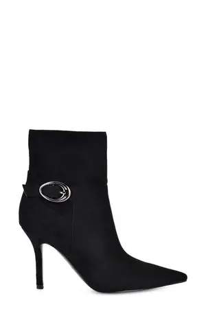 Nine West Buckle Embellished Pointed Toe Stiletto Bootie - Black Suede