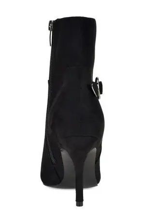 Nine West Buckle Embellished Pointed Toe Stiletto Bootie - Black Suede