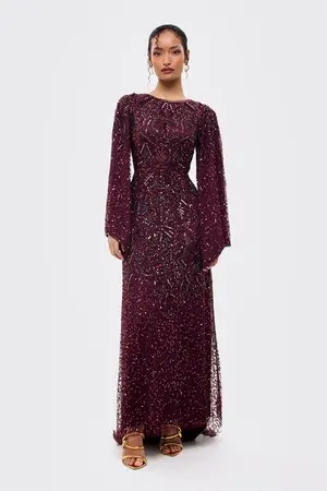 MARYISA Modest Embellished Sequins Gown - Mauve