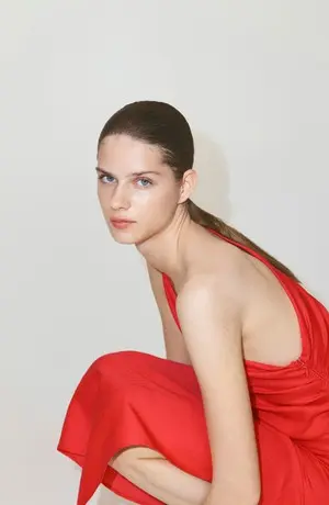 Mango Asymmetrical Pleated Midi Dress - Orange