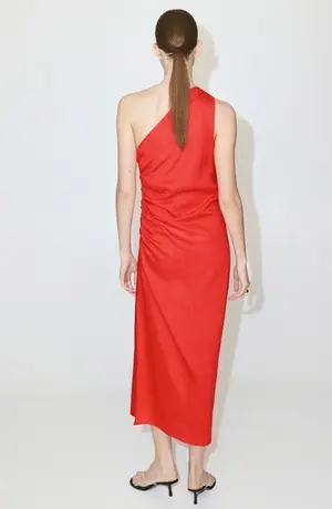 Mango Asymmetrical Pleated Midi Dress - Orange