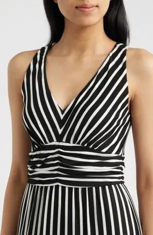 Loveappella Striped V-neck Empire Waist Maxi Dress