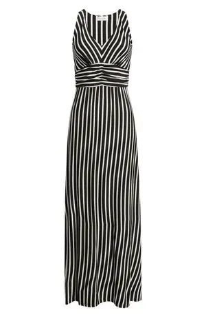 Loveappella Striped V-neck Empire Waist Maxi Dress