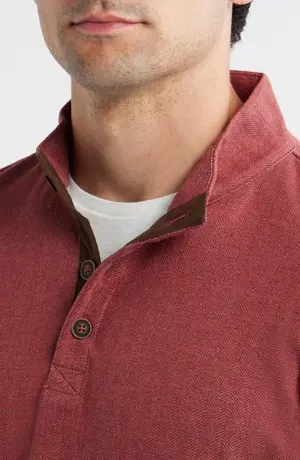 Johnnie-o Herringbone Long Sleeve Henley - Malibu Red