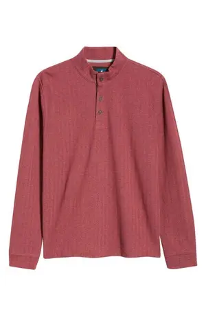 Johnnie-o Herringbone Long Sleeve Henley - Malibu Red
