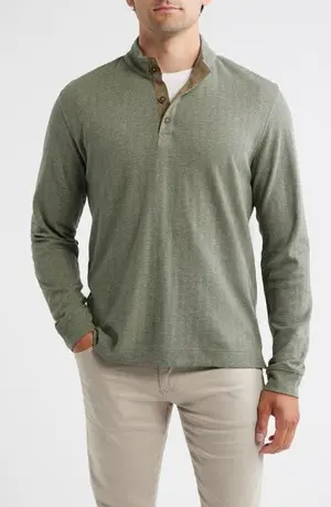 Johnnie-o Herringbone Long Sleeve Henley - Sequoia
