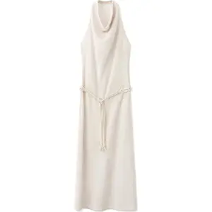 Mango Halter Knit Midi Dress With Beaded Belt