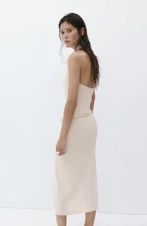 Mango Halter Knit Midi Dress With Beaded Belt