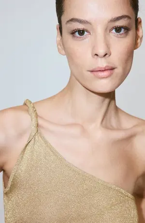 Mango Metallic Asymmetric Knit Top