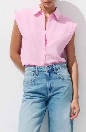 Mango Embroidered Striped Shirt - Pink